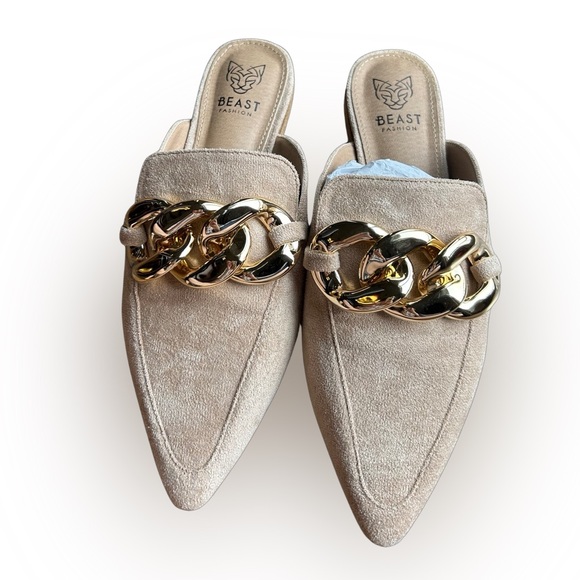 BEAST FASHION | Shoes | Nib Beast Taupe Mules With Gold Chain 8 | Poshmark